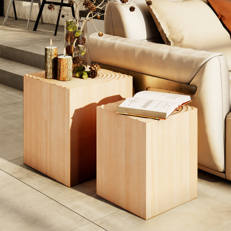 Foundry Select Bahiyyah 2 Piece Tree Stump End Table Multiple Styling Layout with Wood Tree Ring ...